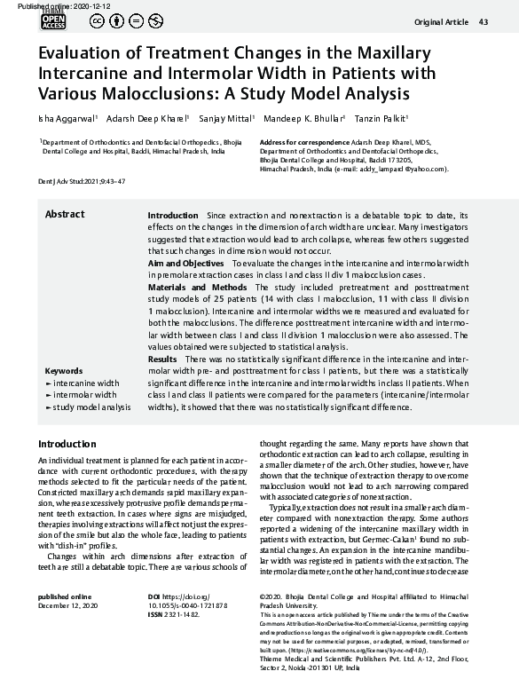 (PDF) Evaluation of Treatment Changes in the Maxillary Intercanine and ...