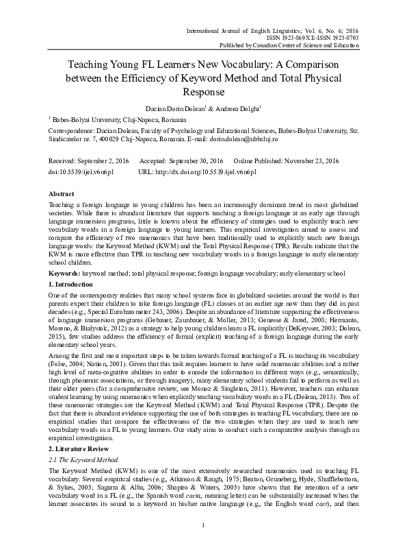 (PDF) Mnemonic Technique -An Effective Vocabulary Teaching Method to ...