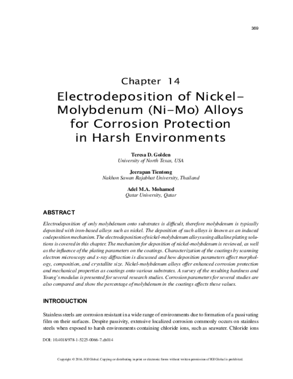 (PDF) Electrodeposition of Nickel-Molybdenum (Ni-Mo) Alloys for ...