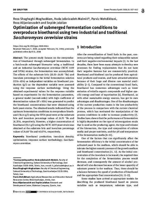(PDF) Optimization of submerged fermentation conditions to overproduce bioethanol using two ...