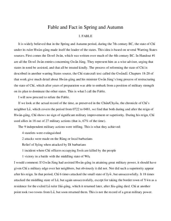 (PDF) Fable and Fact in Spring and Autumn