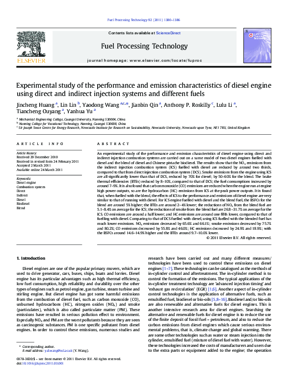 (PDF) Experimental study of the performance and emission characteristics of diesel engine using ...