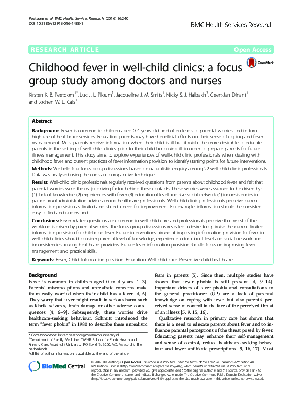 (PDF) Childhood fever in well-child clinics: a focus group study among ...