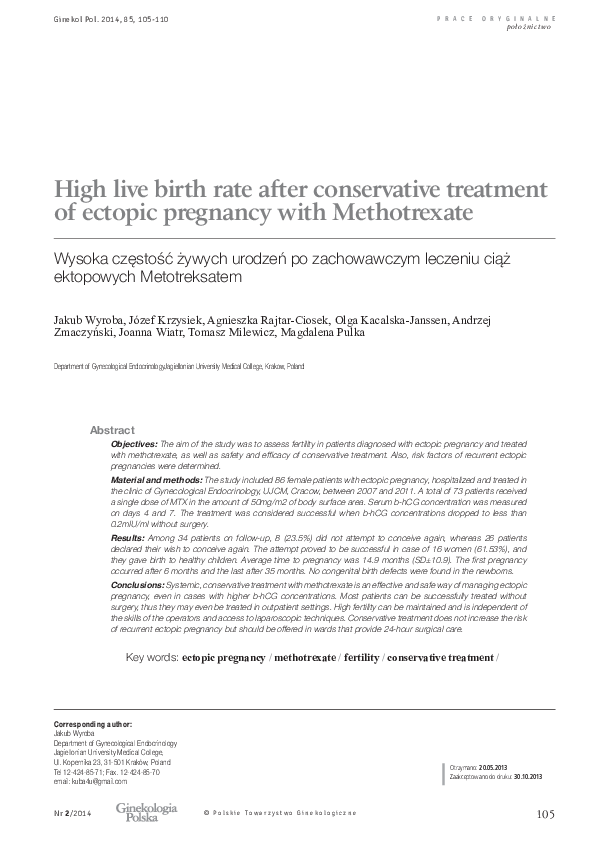 (PDF) Effective Methotrexate Treatment for Ectopic Pregnancy Outcomes