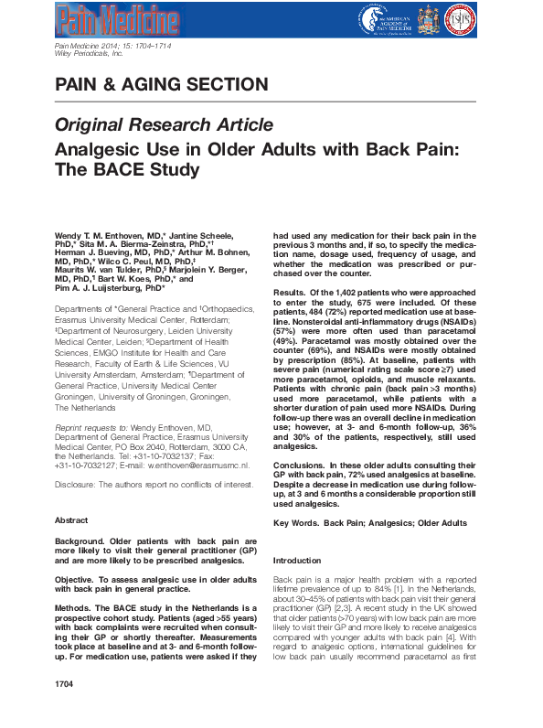 (PDF) Analgesic use in older adults with back pain: the BACE study