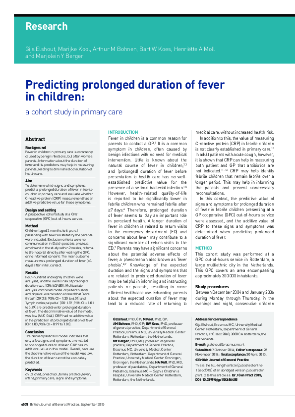 (PDF) Predicting prolonged duration of fever in children: a cohort ...