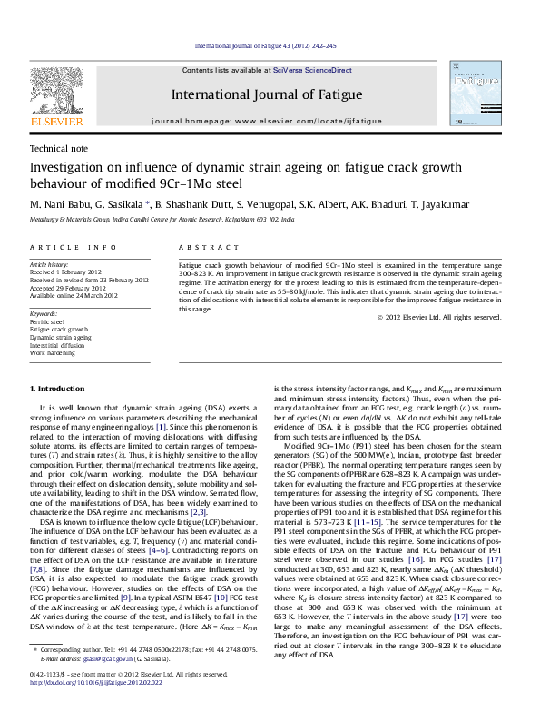 Pdf Investigation On Influence Of Dynamic Strain Ageing On Fatigue Crack Growth Behaviour Of