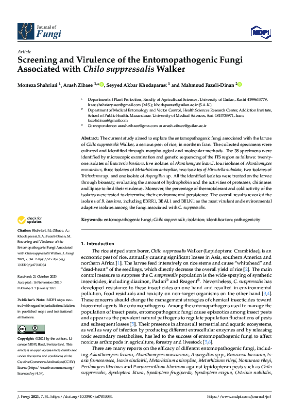 (PDF) Screening and Virulence of the Entomopathogenic Fungi Associated with Chilo suppressalis ...
