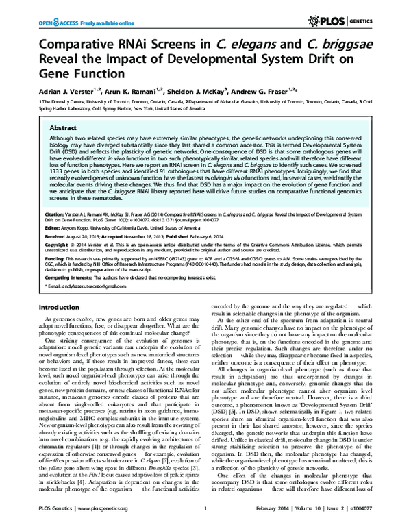 (PDF) Comparative RNAi Screens in C. elegans and C. briggsae Reveal the ...