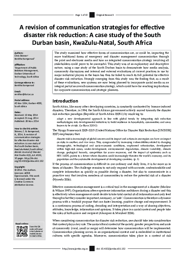 (PDF) A revision of communication strategies for effective disaster ...