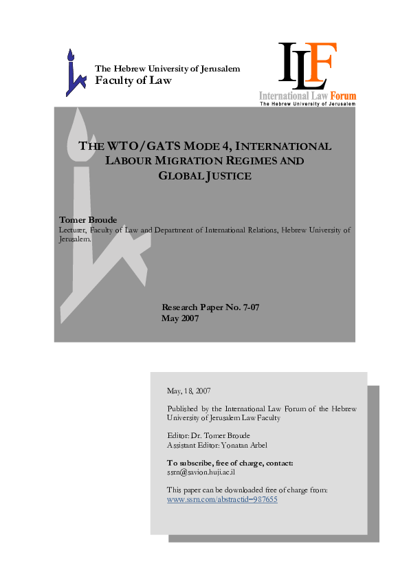 (PDF) The WTO/GATS Mode 4, International Labour Migration Regimes and ...