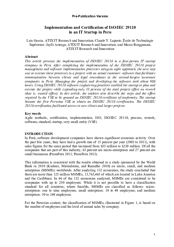 (PDF) Implementation and Certification of ISO/IEC 29110 in an IT ...
