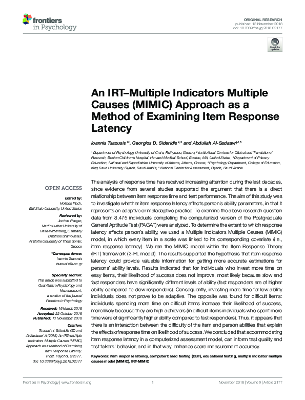 (PDF) An IRT–Multiple Indicators Multiple Causes (MIMIC) Approach as a Method of Examining Item ...