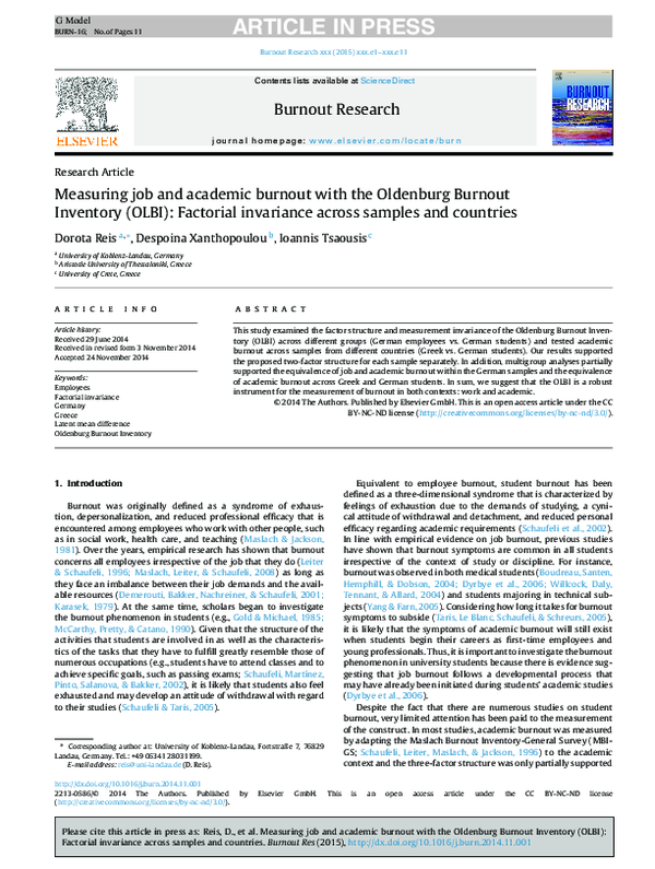 (PDF) Measuring job and academic burnout with the Oldenburg Burnout ...