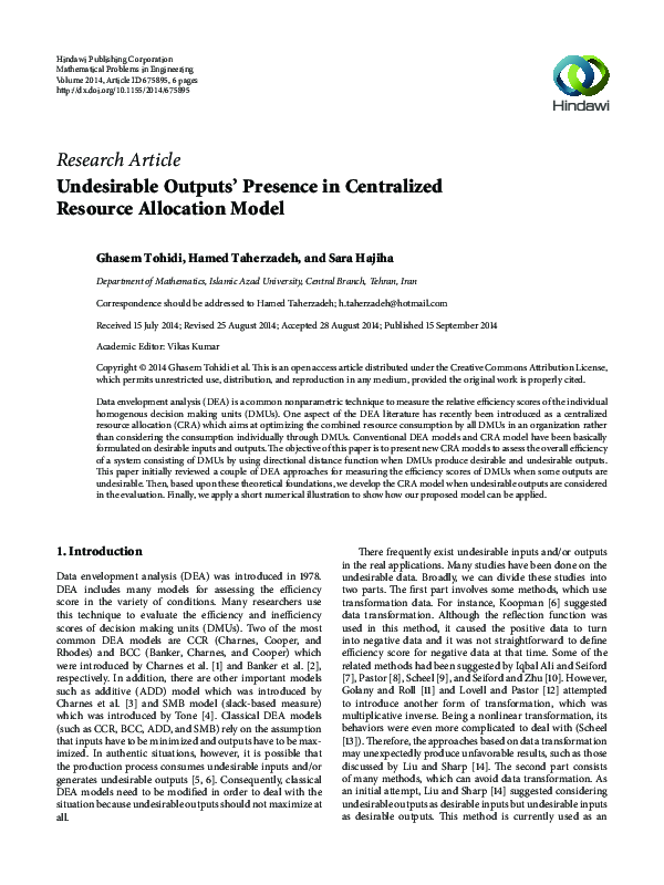 (PDF) Undesirable Outputs’ Presence in Centralized Resource Allocation ...