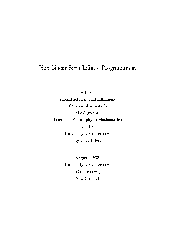 Pdf Non Linear Semi Infinite Programming Chris Price