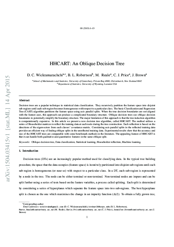 (PDF) HHCART: An oblique decision tree | Chris Price - Academia.edu (PDF) HHCART: An oblique decision tree | Chris Price - Academia.edu