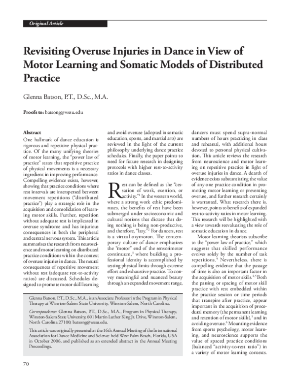 (PDF) Revisiting overuse injuries in dance in view of motor learning ...