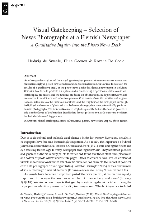 (PDF) Visual Gatekeeping – Selection of News Photographs at a Flemish ...