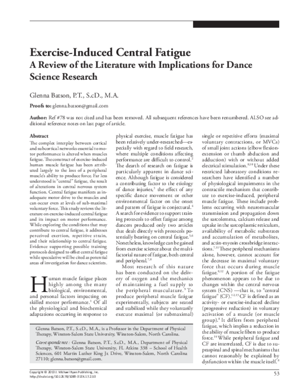 (PDF) Exercise-Induced Central Fatigue: A Review of the Literature with ...