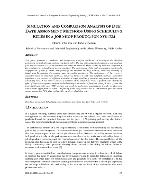 Pdf Simulation And Comparison Analysis Of Due Date Assignment Methods