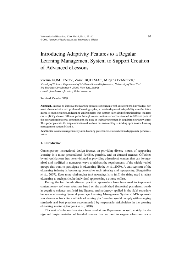 (PDF) Introducing adaptivity features to a regular learning management system to support ...