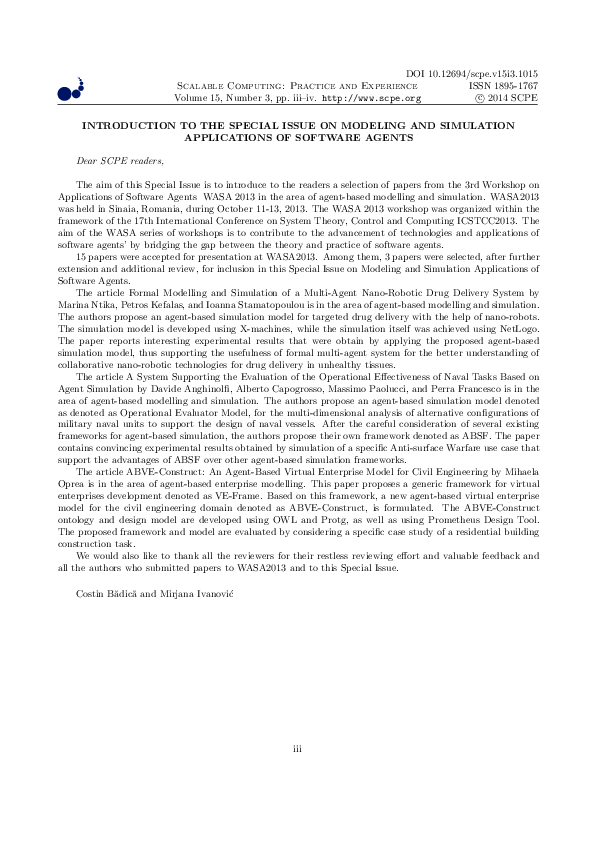 (PDF) Introduction to the Special Issue on Modeling and Simulation Applications of Software ...