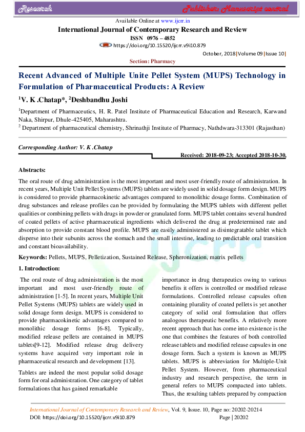 (PDF) Recent Advanced of Multiple Unite Pellet System (MUPS) Technology ...