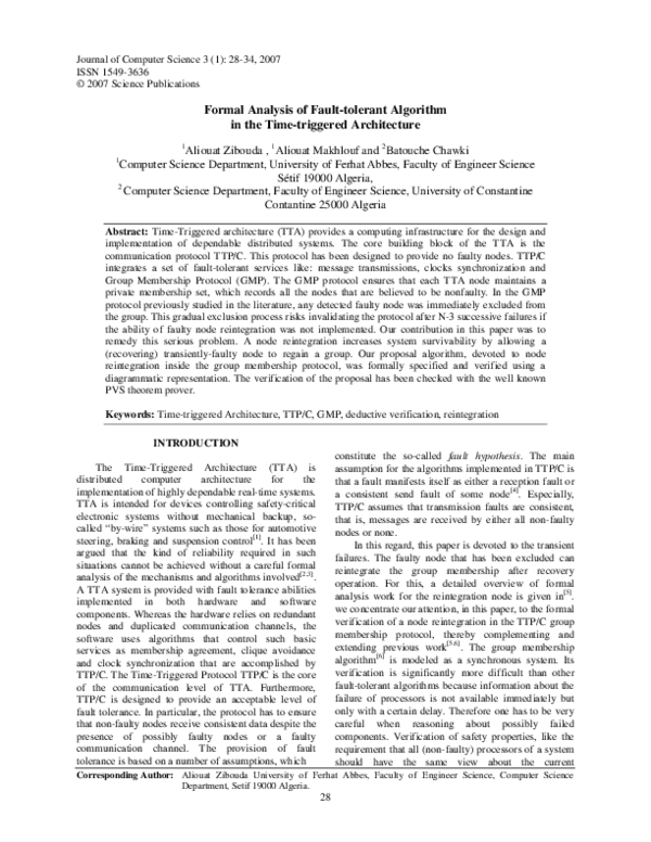 (PDF) Formal Analysis of Fault-tolerant Algorithm in the Time-triggered ...