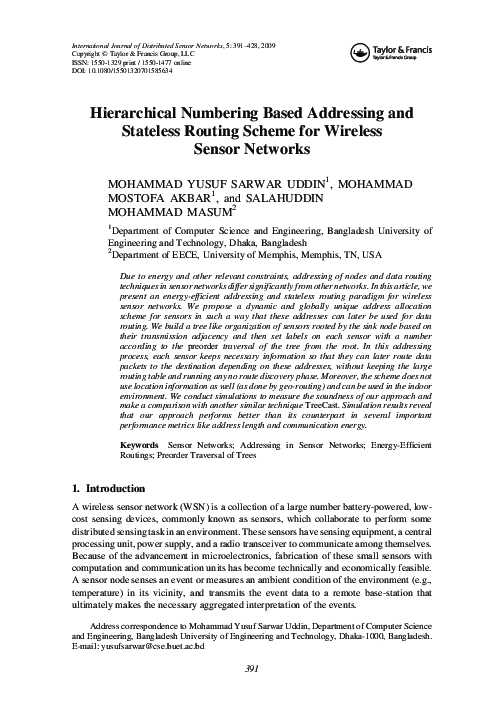 (PDF) Hierarchical Numbering Based Addressing and Stateless Routing Scheme for Wireless Sensor ...