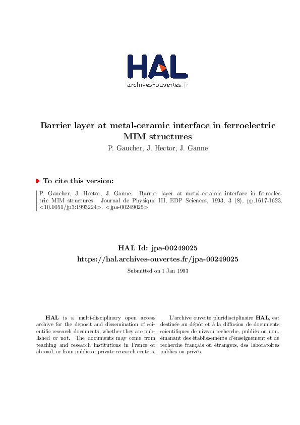 (PDF) Barrier layer at metal-ceramic interface in ferroelectric MIM ...