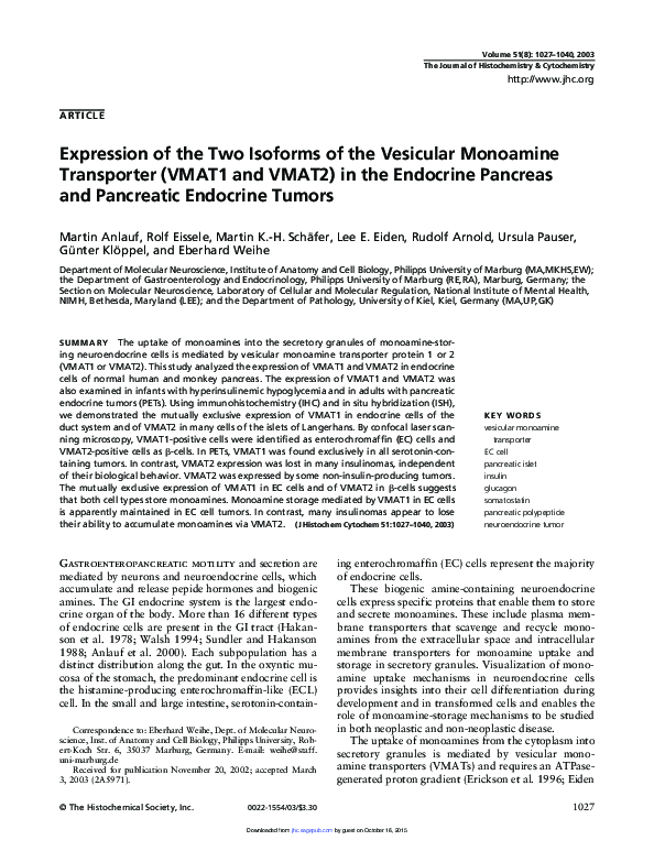 (PDF) Expression of the Two Isoforms of the Vesicular Monoamine ...