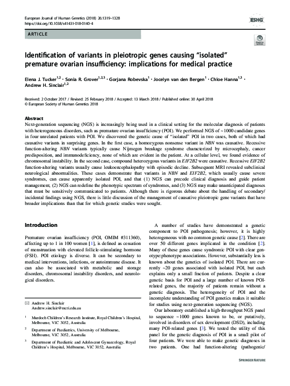 (PDF) Identification of variants in pleiotropic genes causing "isolated ...