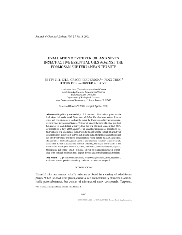 (PDF) Evaluation of vetiver oil and seven insect-active essential oils ...