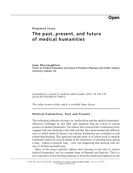 (PDF) The past, present, and future of medical humanities