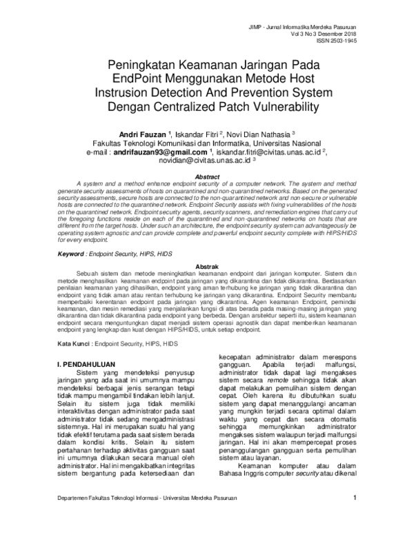 Pdf Peningkatan Keamanan Jaringan Pada Endpoint Menggunakan Metode Host Instrusion Detection