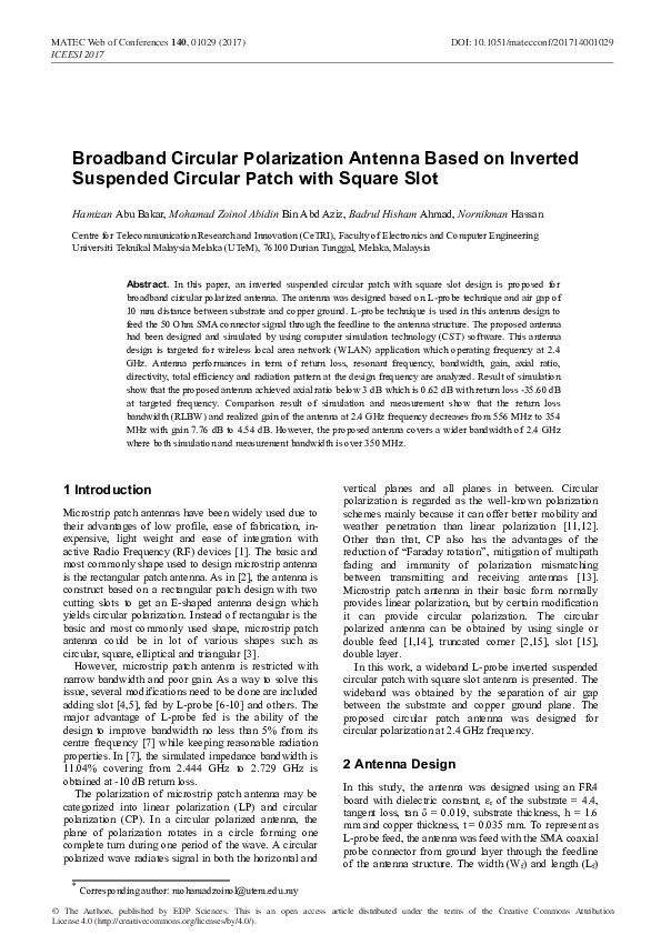 (PDF) Broadband Circular Polarization Antenna Based on Inverted ...
