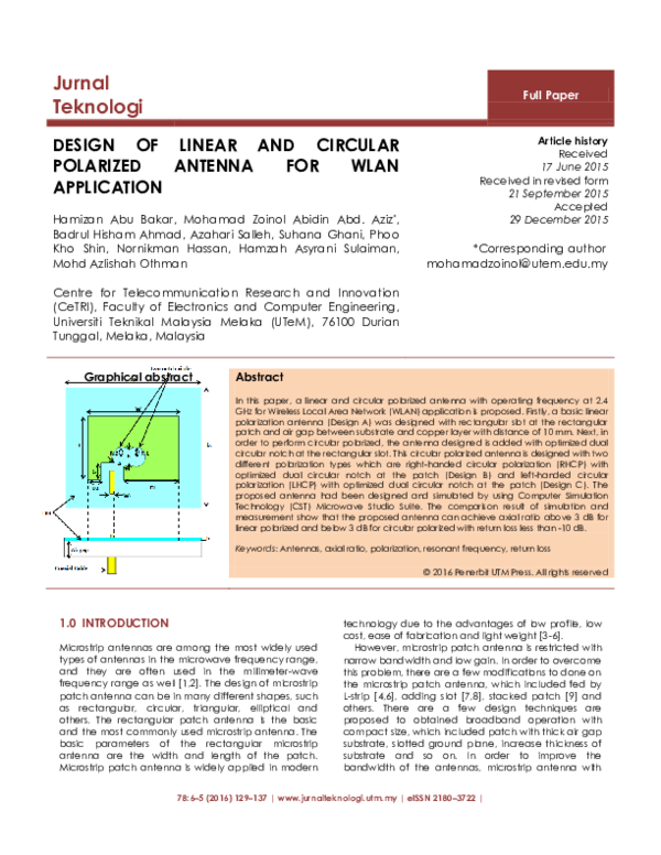 (PDF) Design of Linear and Circular Polarized Antenna for Wlan Application