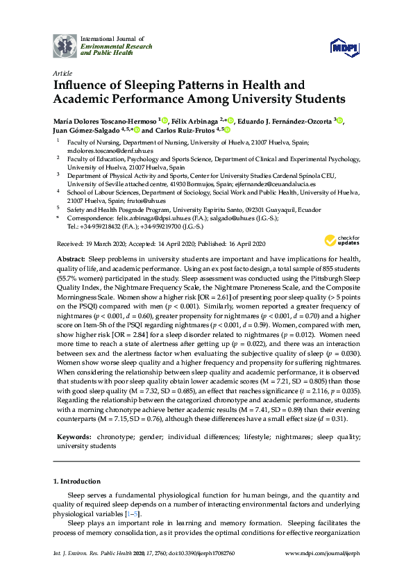 (PDF) Influence of Sleeping Patterns in Health and Academic Performance ...