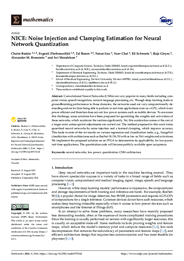 Pdf Nice Noise Injection And Clamping Estimation For Neural Network Quantization Avi 8209
