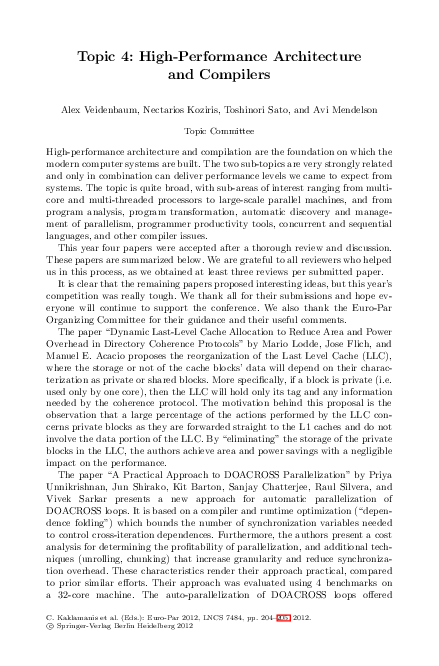 (PDF) Topic 4: High-Performance Architecture and Compilers