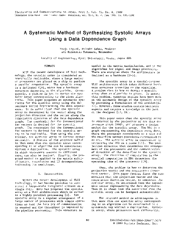 Pdf A Systematic Method Of Synthesizing Systolic Arrays Using A Data Dependence Graph