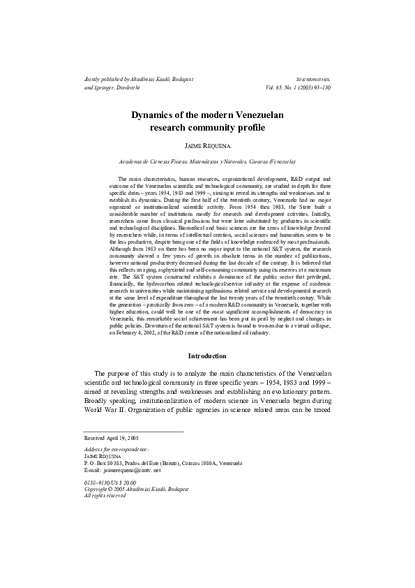 (PDF) Dynamics of the modern Venezuelan research community profile ...