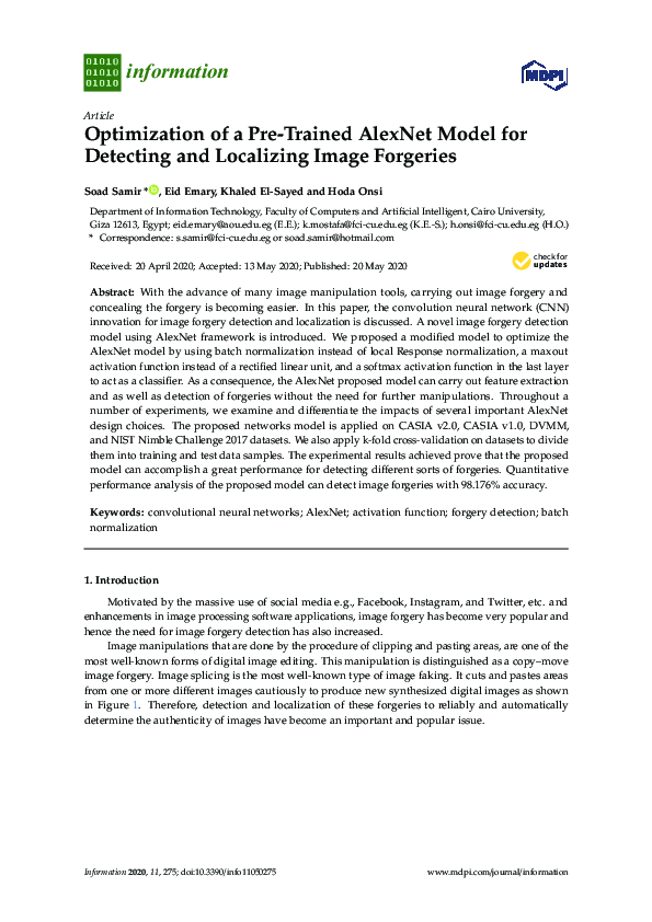 (PDF) Optimization of a Pre-Trained AlexNet Model for Detecting and ...