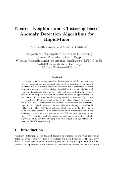 (PDF) Nearest-Neighbor and Clustering based Anomaly Detection Algorithms for RapidMiner