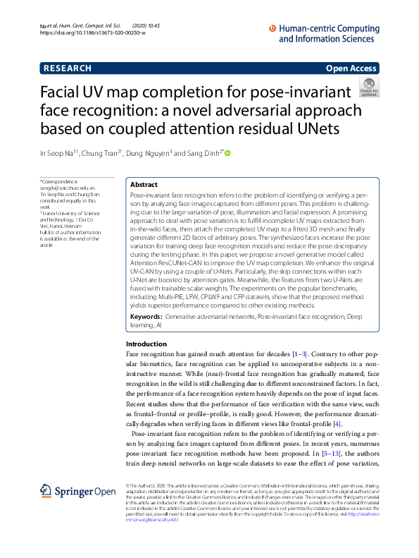 (PDF) Facial UV map completion for pose-invariant face recognition: a novel adversarial approach ...