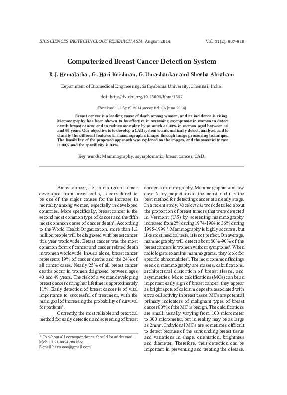 (PDF) Computerized Breast Cancer Detection System