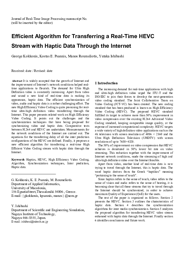 (PDF) Efficient algorithm for transferring a real-time HEVC stream with haptic data through the ...