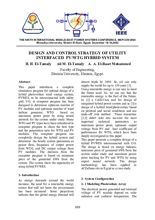 (PDF) Design and Control Strategy of Utility Interfaced PV/WTG Hybrid System