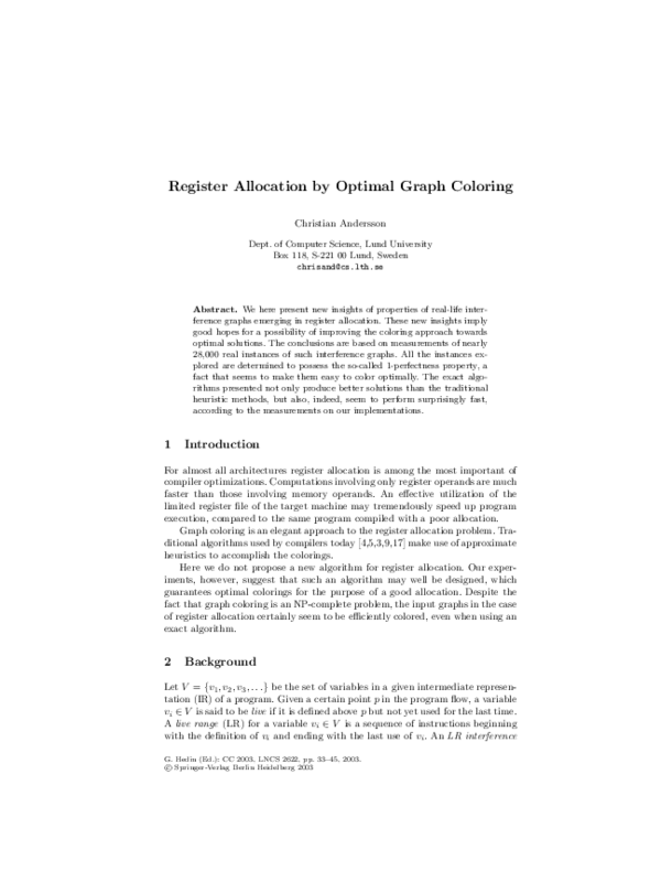 (PDF) Register Allocation by Optimal Graph Coloring